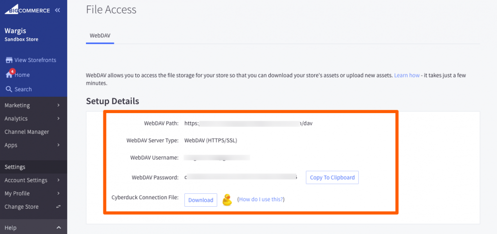 How to Setup Bigcommerce WebDAV Access with Cyberduck